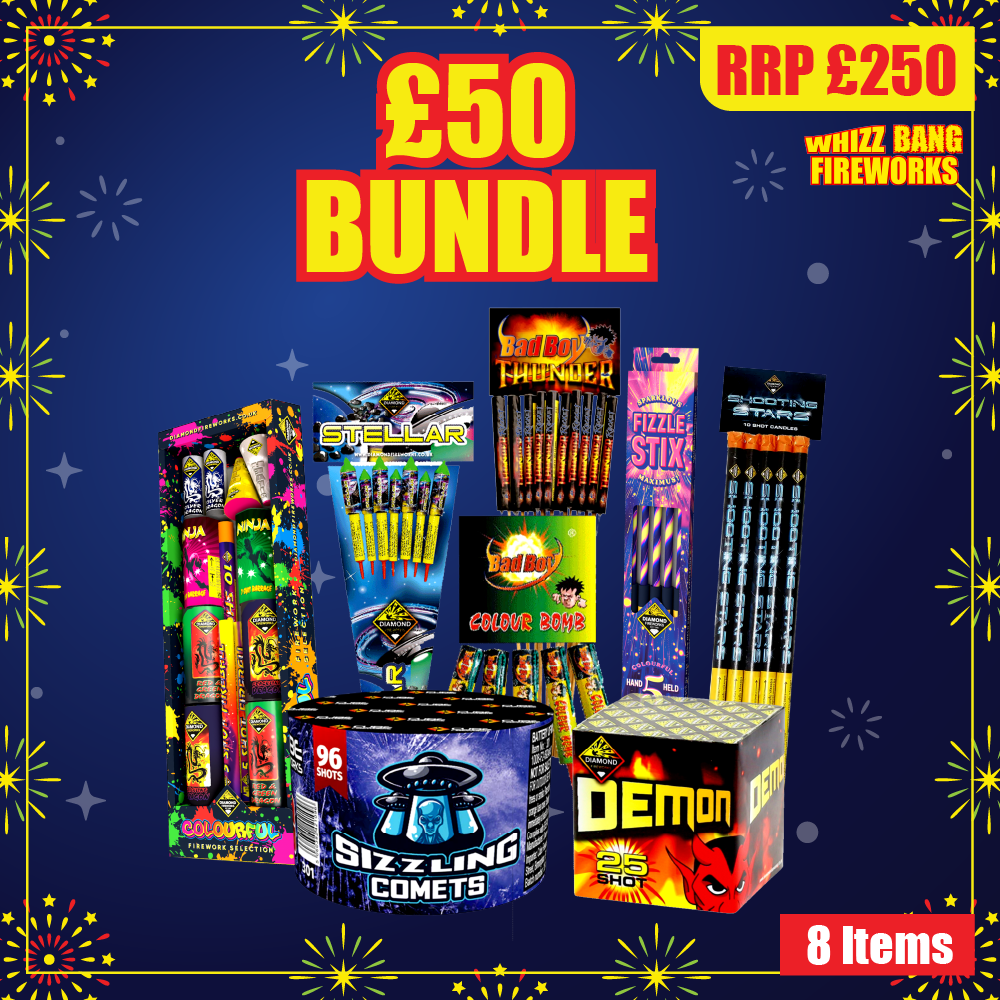 £50 Bundle | 8 Firework Pre-Made Bundle | WhizzBang Fireworks